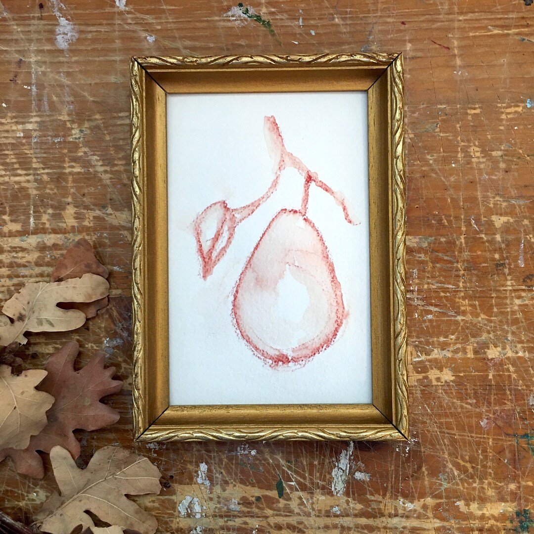 Pear Watercolor Original Print: Vermilion Fruit Sketch on Cotton Rag ...