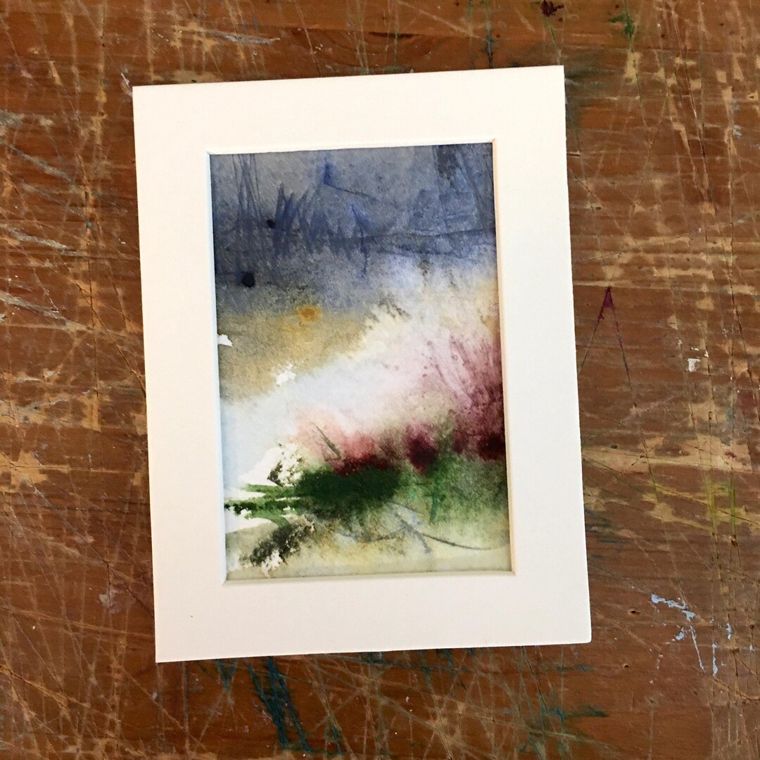 Mini Abstract Landscape Watercolor, Cranberry Bog Landscape Painting ...
