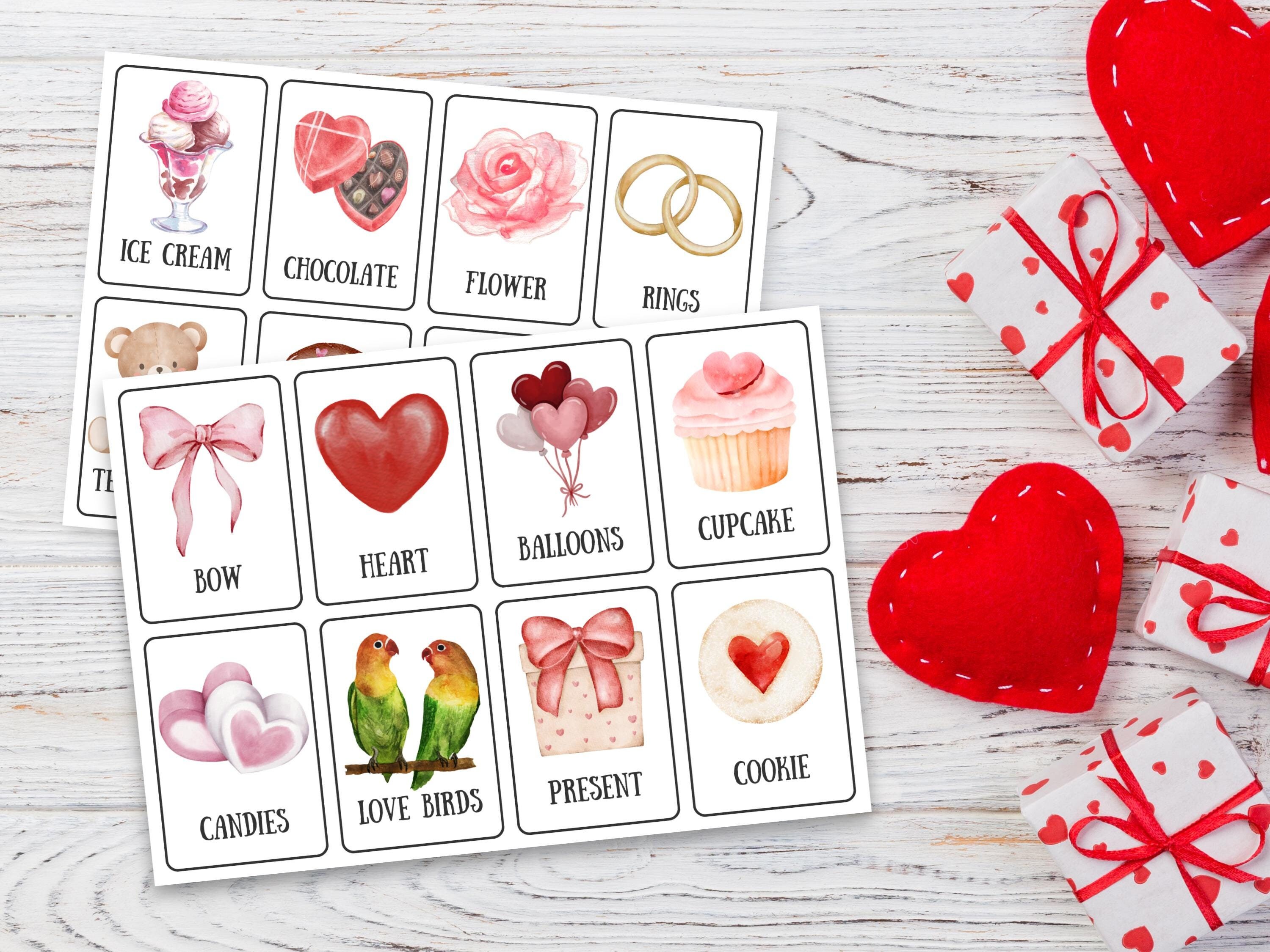 Valentine's Day Flashcards, 24 Printable Flashcards, Kids Learning ...