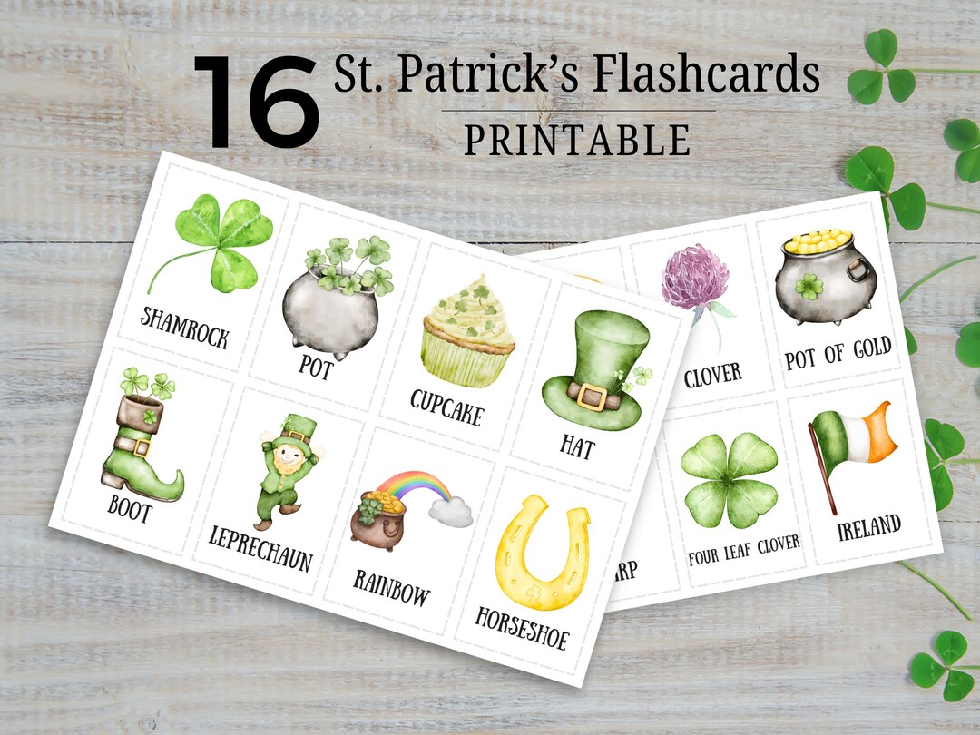 Printable Saint Patrick's Day Vocabulary Flashcards, 16 Flashcards for ...