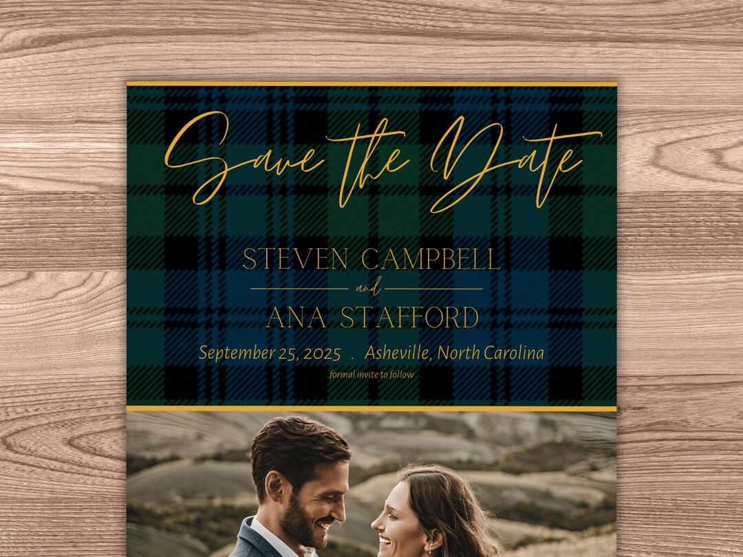 Save the Date Editable Scottish Tartan Invitation, Blue Green Plaid ...