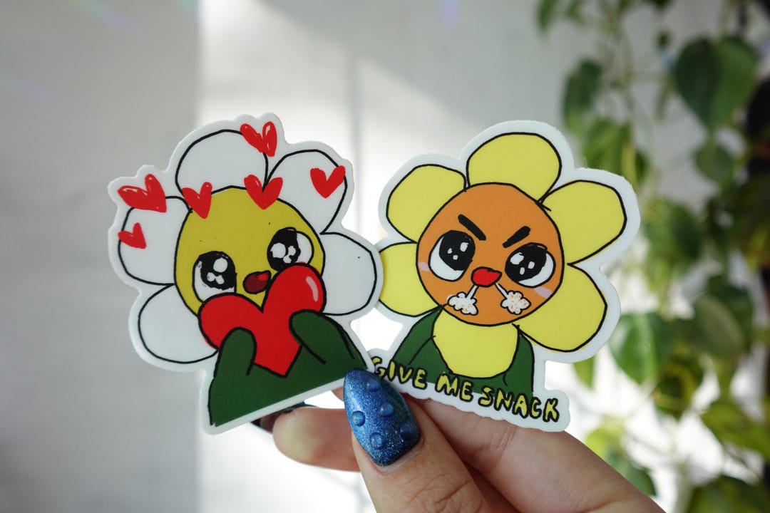 Flower Love & Snack Vinyl Sticker Pair - Emotive Stickers - Etsy