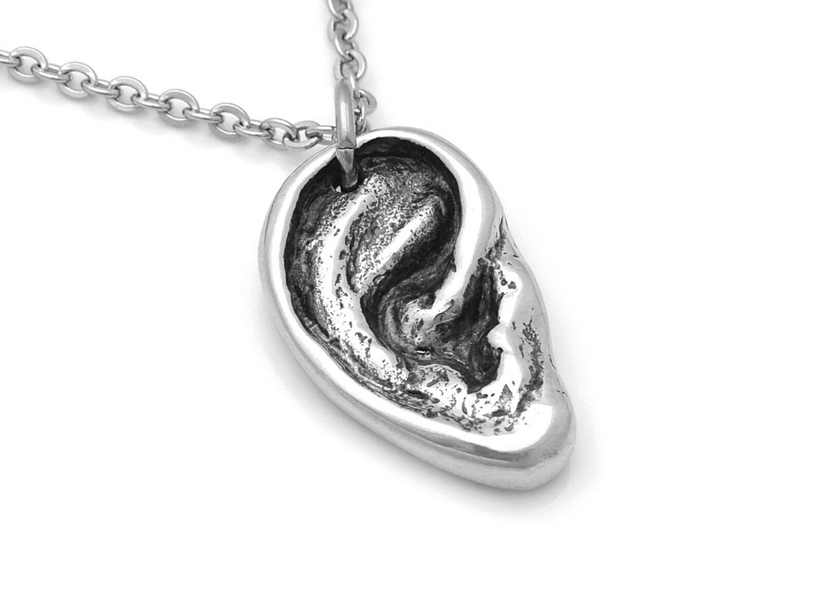 Human Ear Necklace in Pewter, Anatomical Hearing Pendant, Deaf Jewelry ...