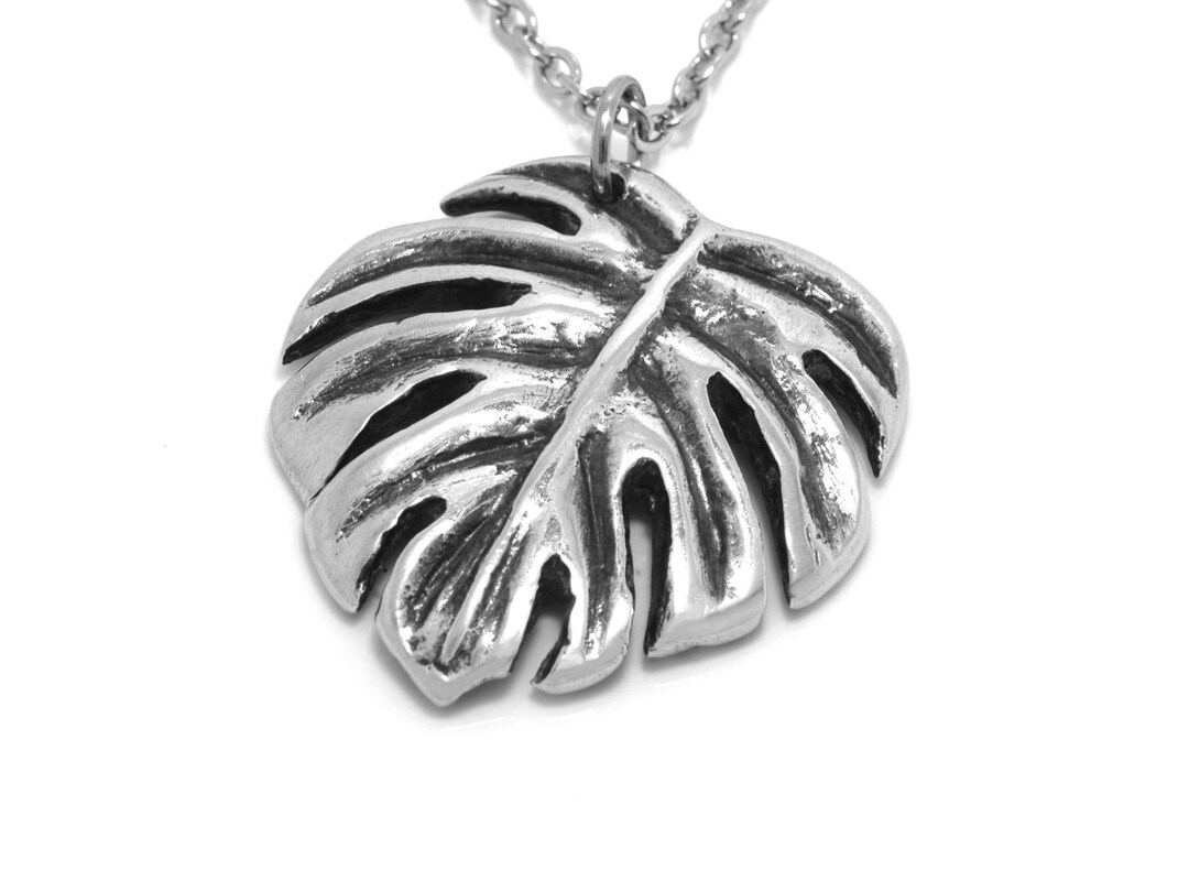 Monstera Leaf Necklace, Flower Plant Araceae Pendant, Tropical Nature ...