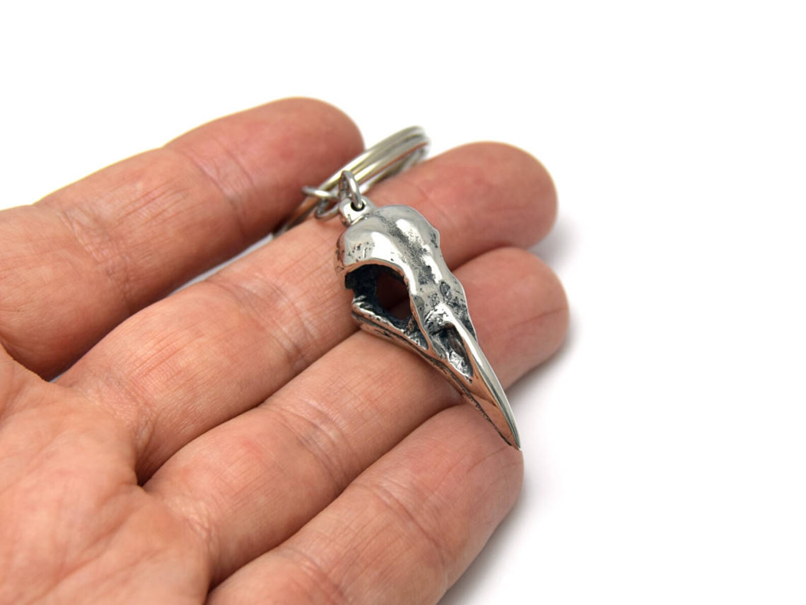 Handmade Crow Bird Skull Keychain in Pewter | Etsy