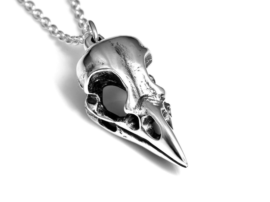 Jackdaw Bird Skull Necklace in Sterling Silver, Handmade Pendant, Goth ...