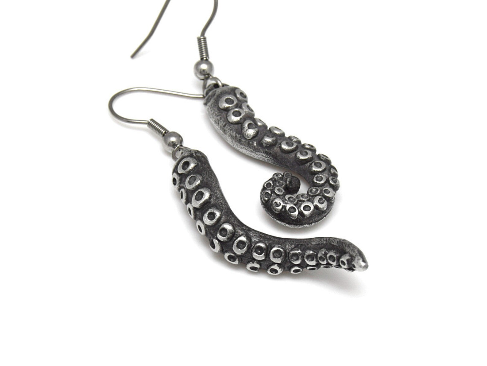 Octopus Tentacle Dangle Earrings in Pewter with Stainless | Etsy