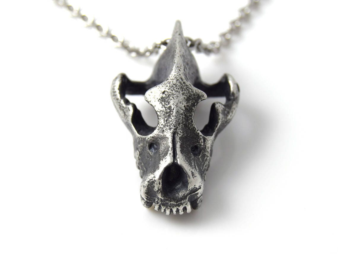 Antiqued Hyena Skull Pendant Necklace | Etsy