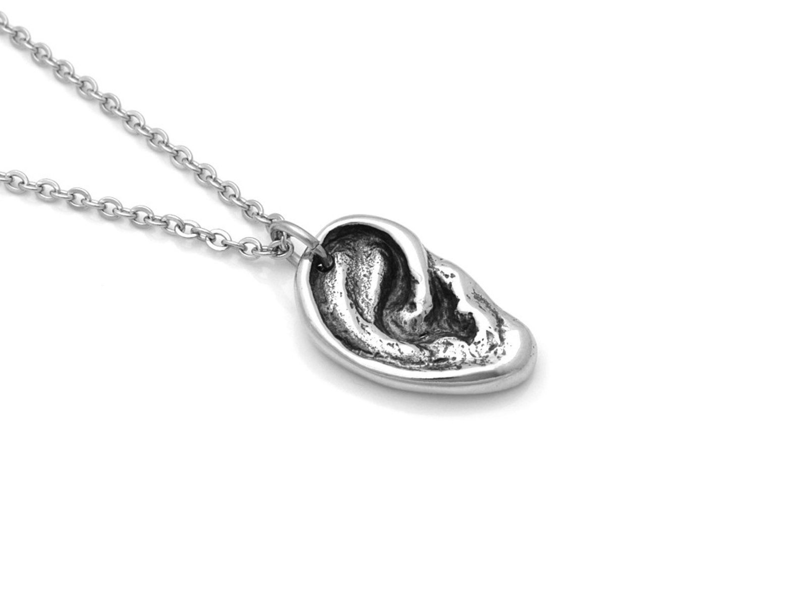 Human Ear Necklace in Pewter Anatomical Hearing Pendant Deaf | Etsy