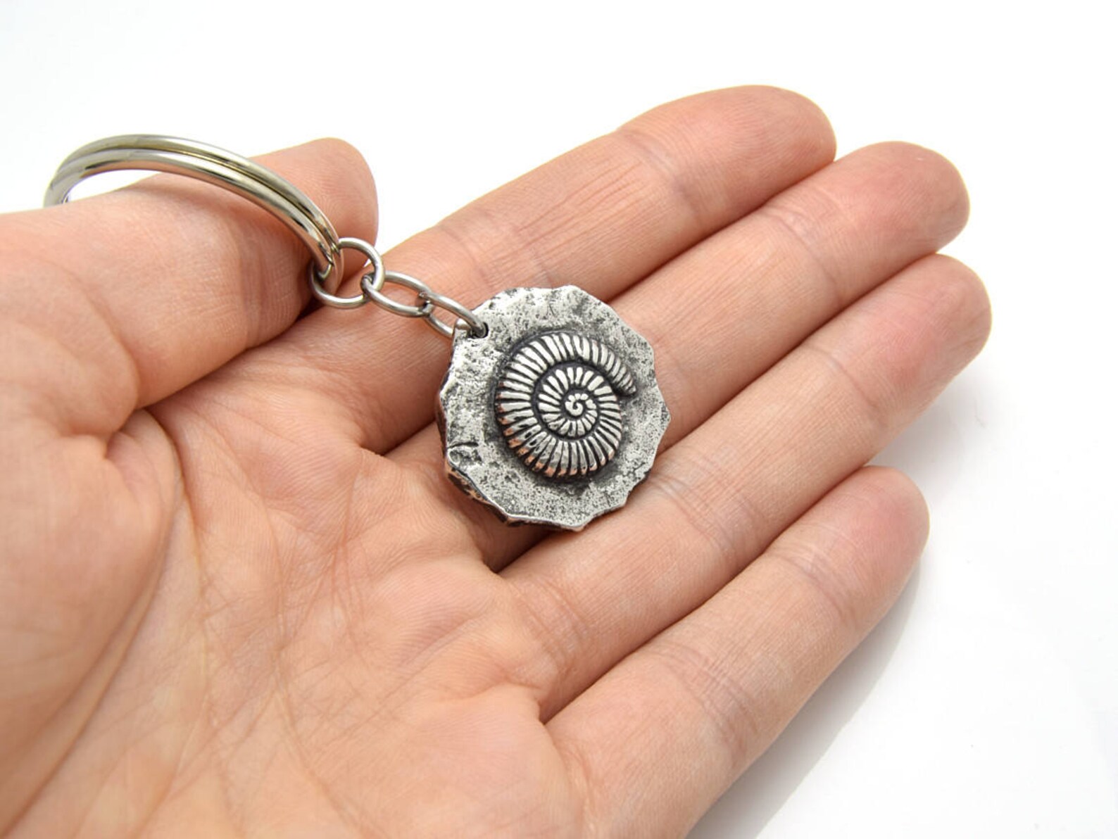 Ammonite Keychain Mollusc Fossil Keyring in Pewter - Etsy