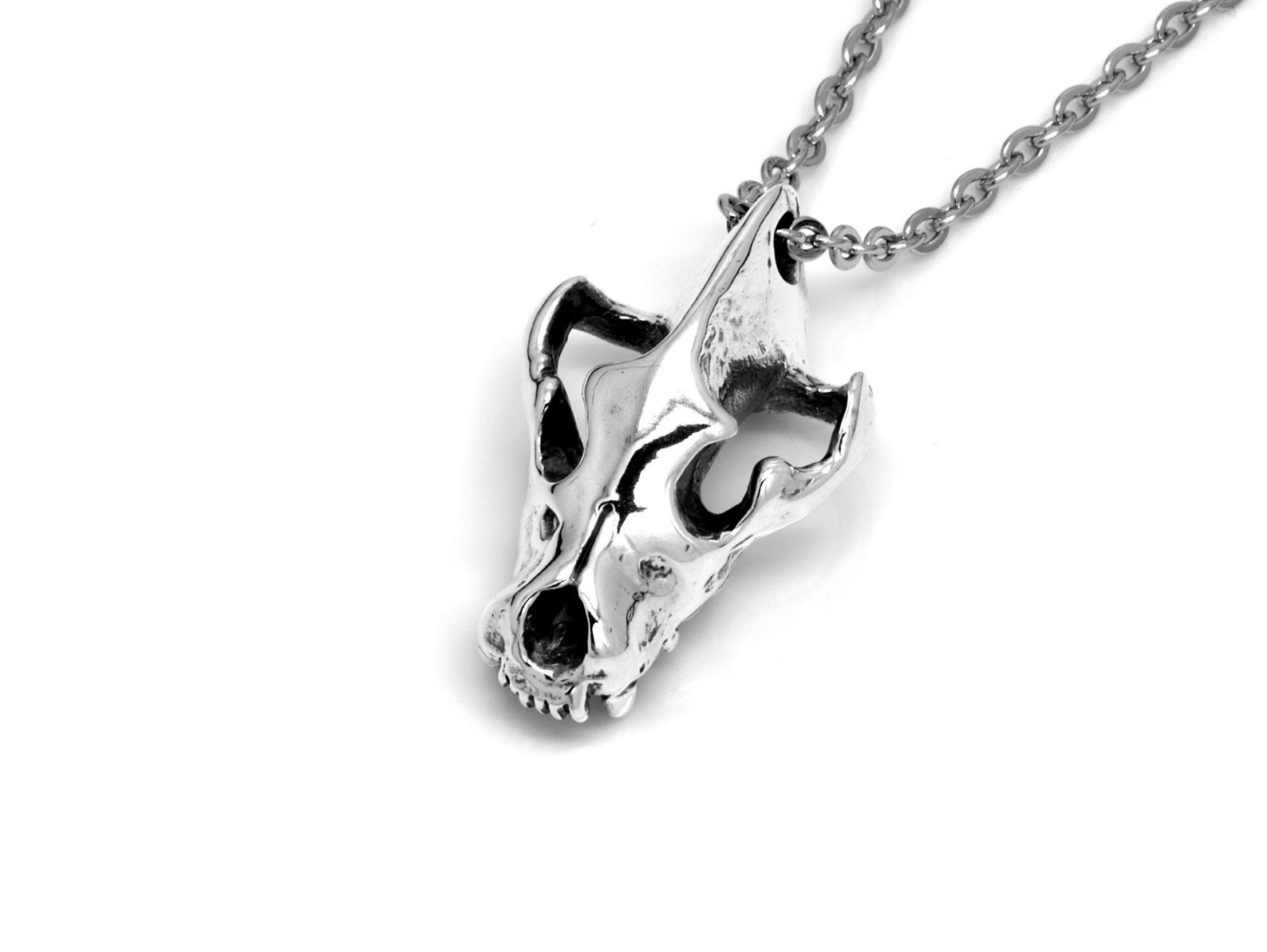 Sterling Silver Hyena Skull Pendant Necklace, Carnivore Animal Jewelry ...