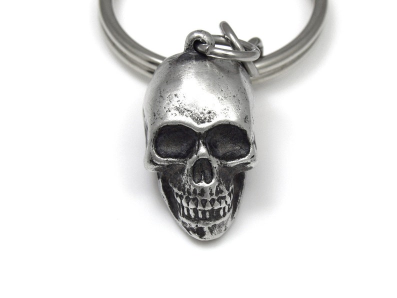 Human Skull Keychain Handmade Metal Cranium Charm in Pewter - Etsy