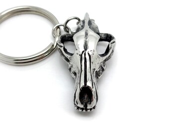 Handmade Ram Skull Keychain in Pewter Aries Zodiac Key Ring | Etsy