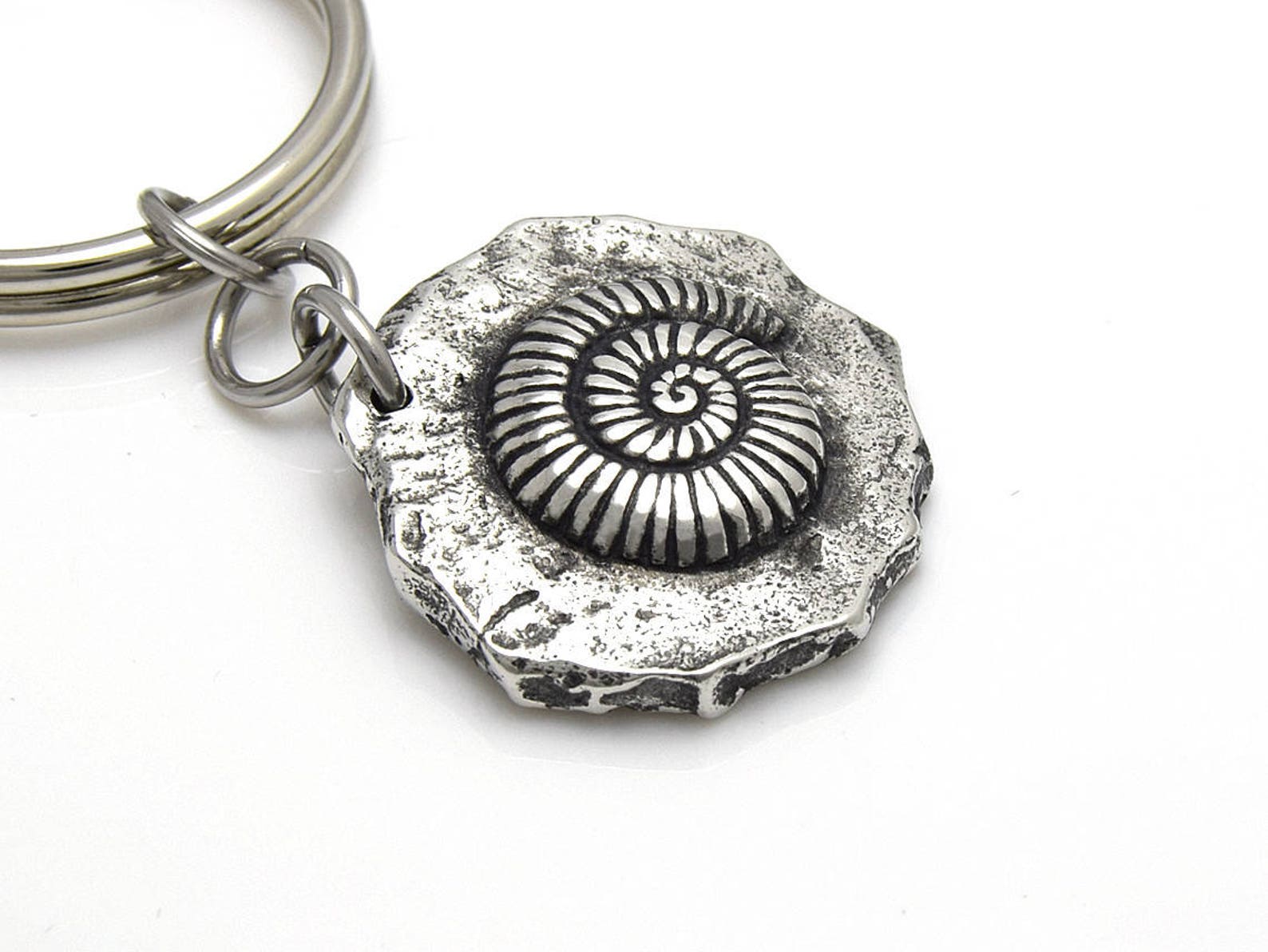 Ammonite Keychain Mollusc Fossil Keyring in Pewter - Etsy