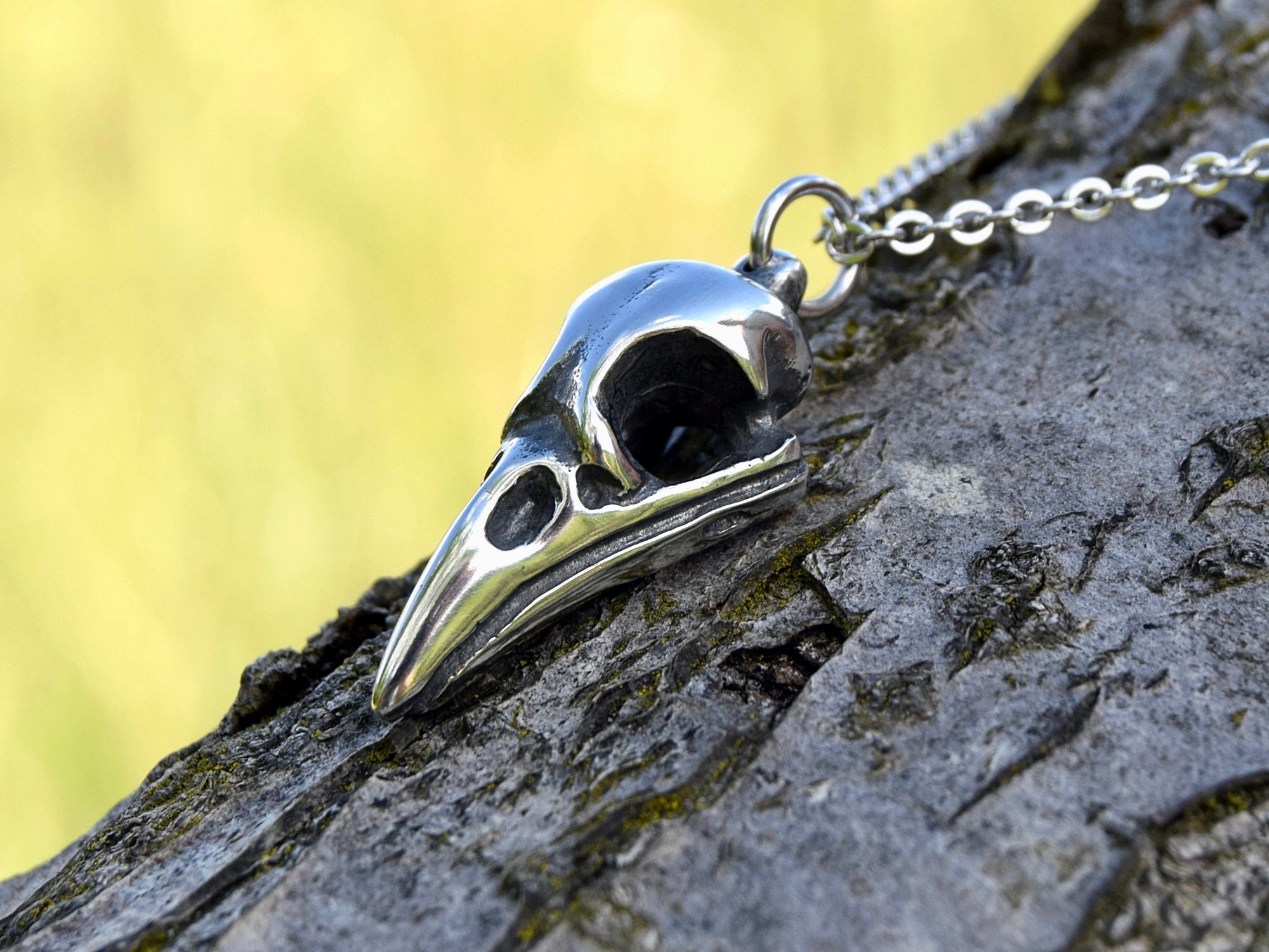 Magpie Skull Pendant Necklace, Metal Bird Head Charm, Handmade Jewelry ...