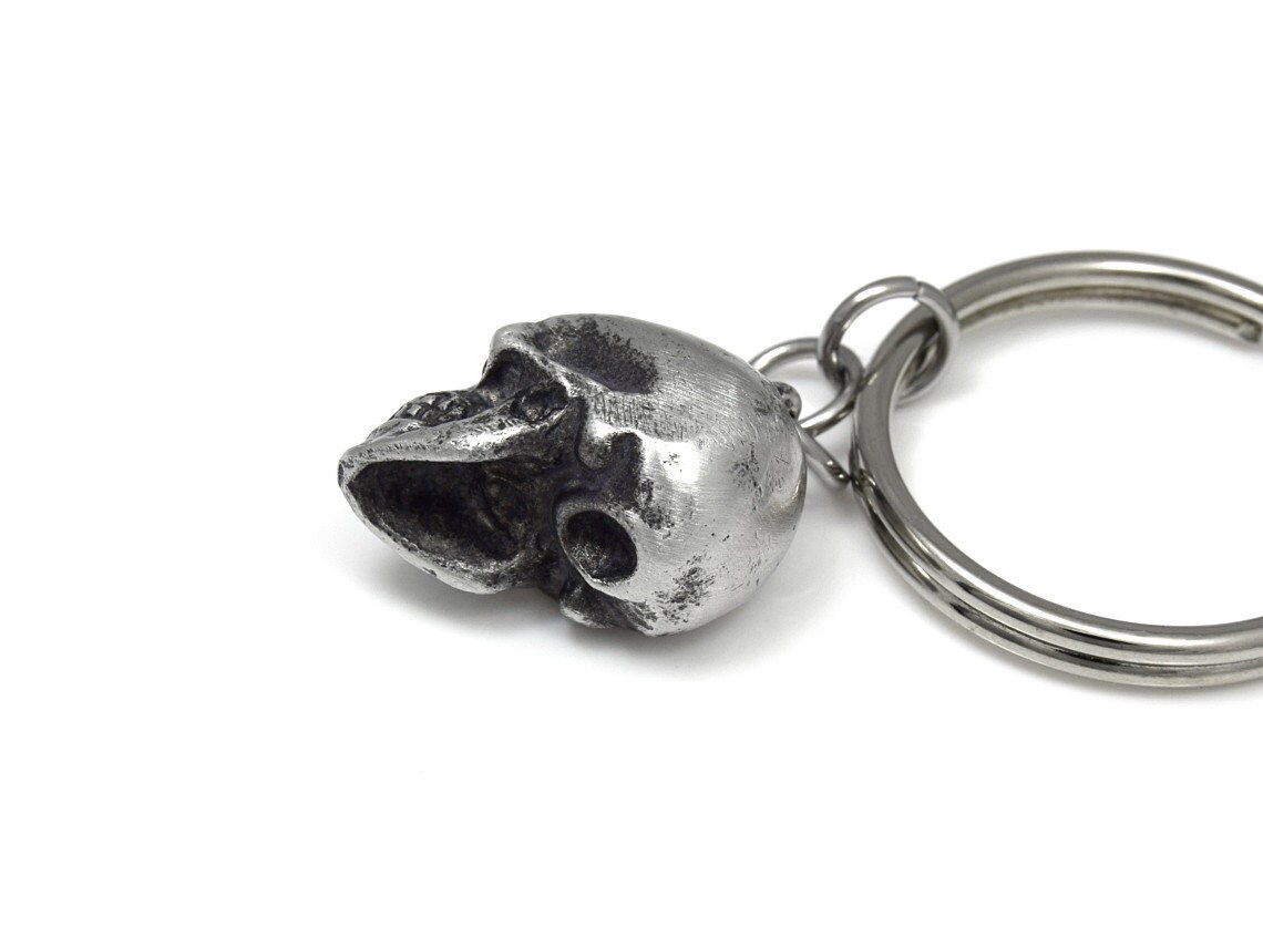 Human Skull Keychain Handmade Metal Cranium Charm in Pewter | Etsy