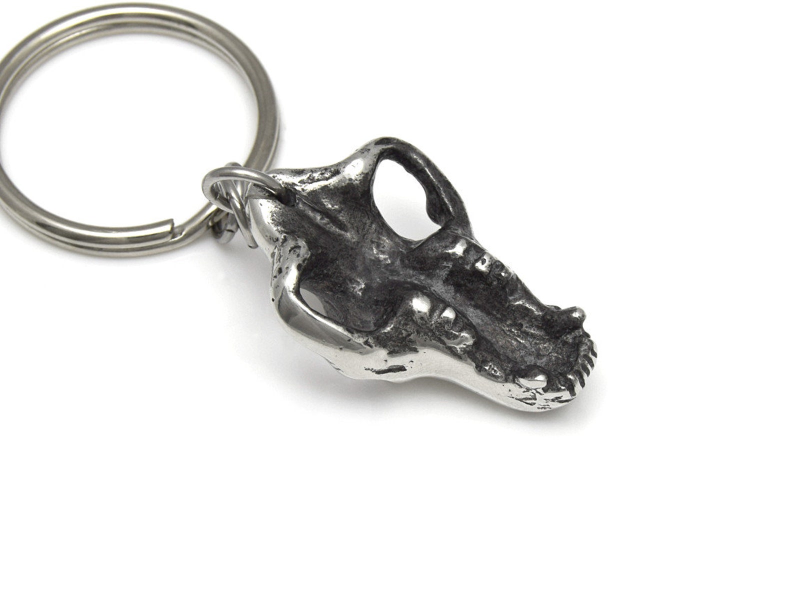 Bear Skull Keychain in Polished Pewter Handmade Animal | Etsy