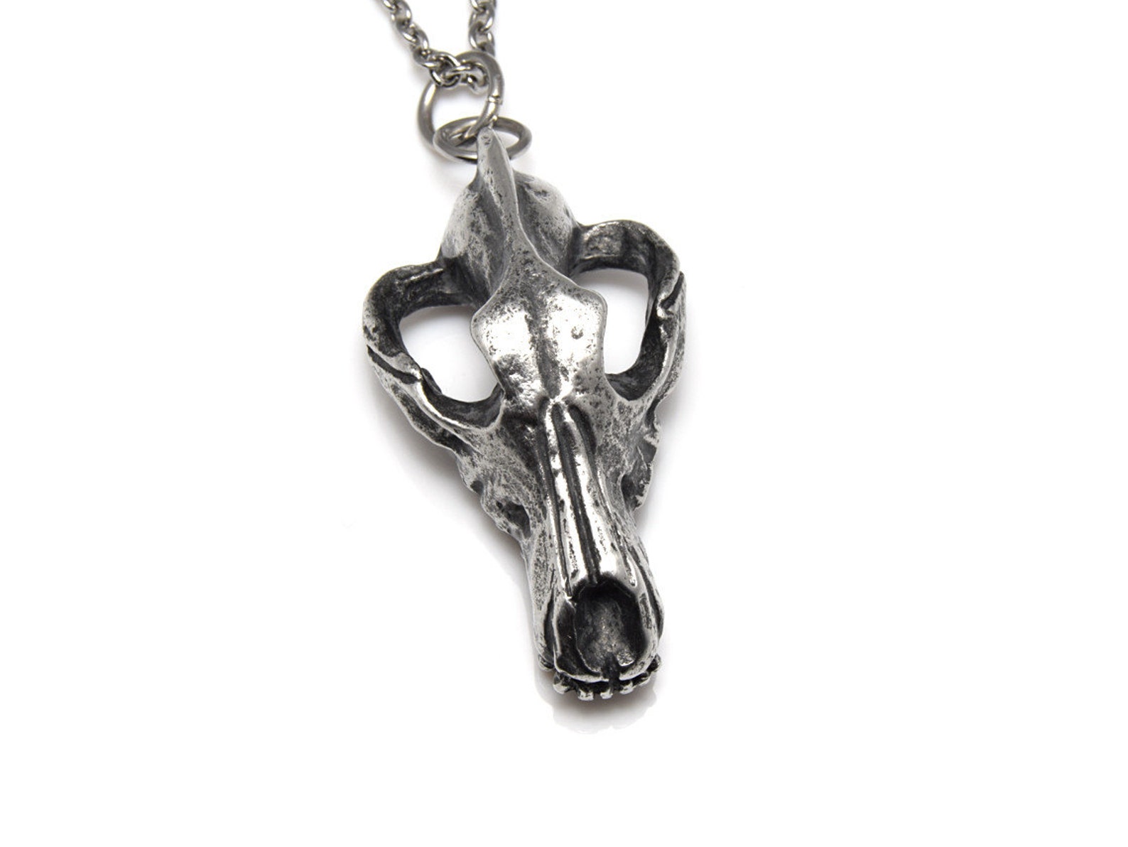 Antiqued Wolf Skull Pendant Necklace Werewolf Jewelry Spirit - Etsy