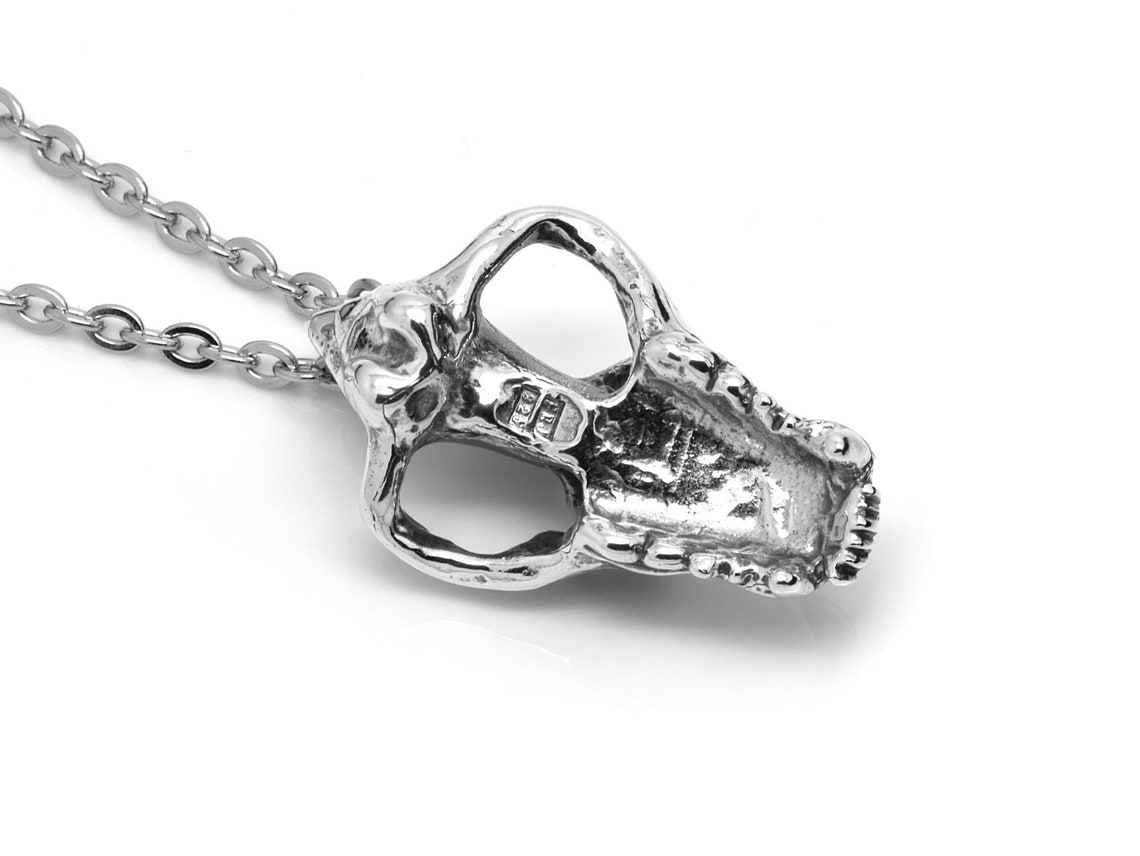 Sterling Silver Hyena Skull Pendant Necklace, Carnivore Animal Jewelry ...