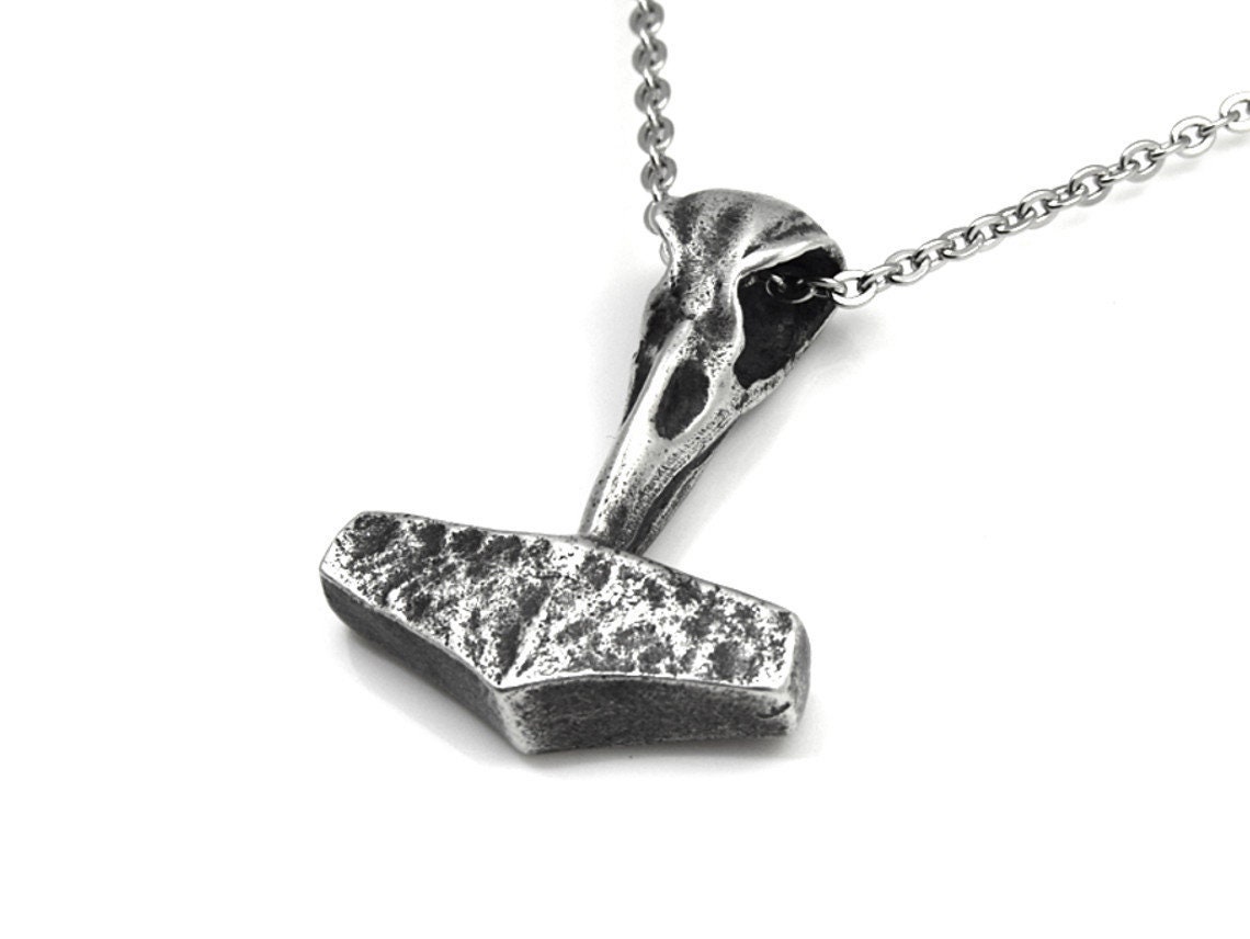 Mjolnir Thor's Hammer Necklace With Hugin or Munin Raven | Etsy