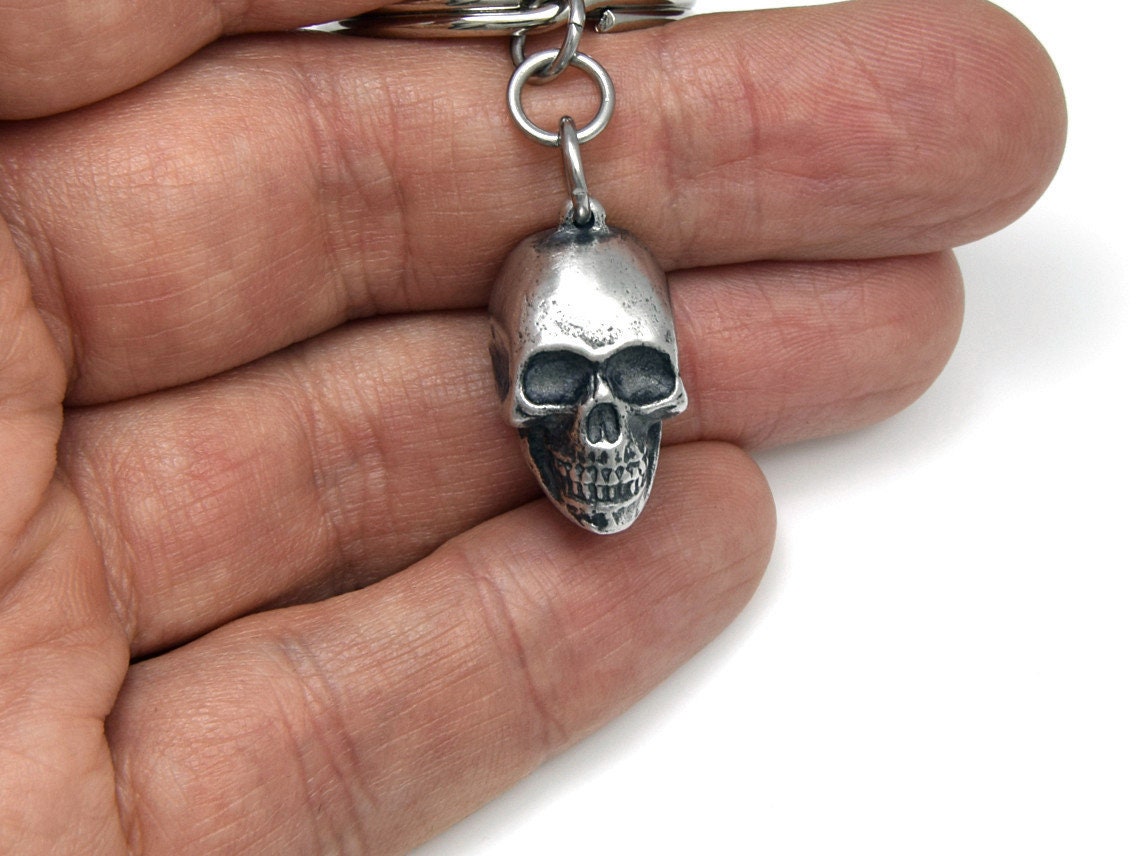 Human Skull Keychain Handmade Metal Cranium Charm in Pewter - Etsy