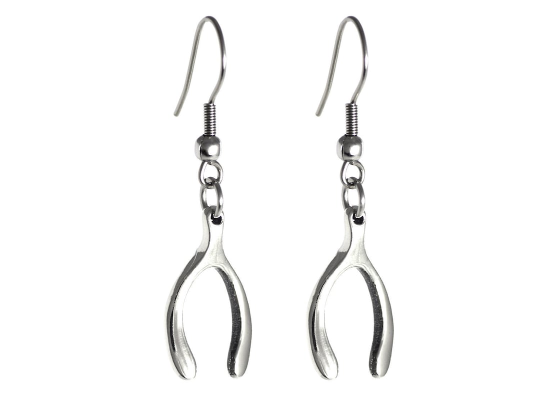 Wishbone Dangle Earrings, Lucky Furcula Charms, Handmade Jewelry - Etsy