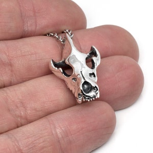 Sterling Silver Hyena Skull Pendant Necklace, Carnivore Animal Jewelry ...
