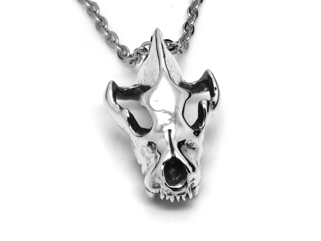 Sterling Silver Hyena Skull Pendant Necklace, Carnivore Animal Jewelry ...