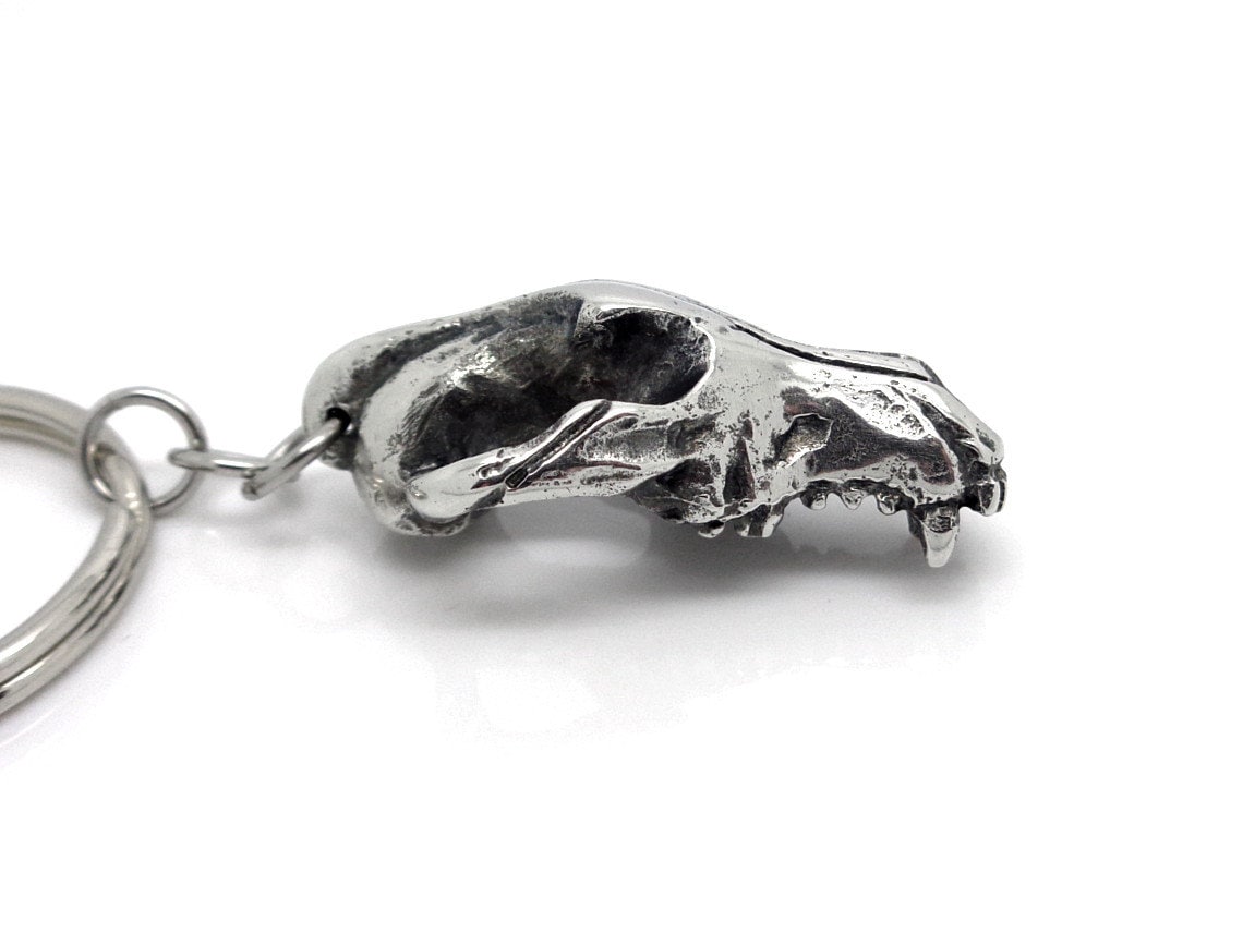 Handmade Wolf Skull Keychain in Pewter on 30 mm Key Ring | Etsy