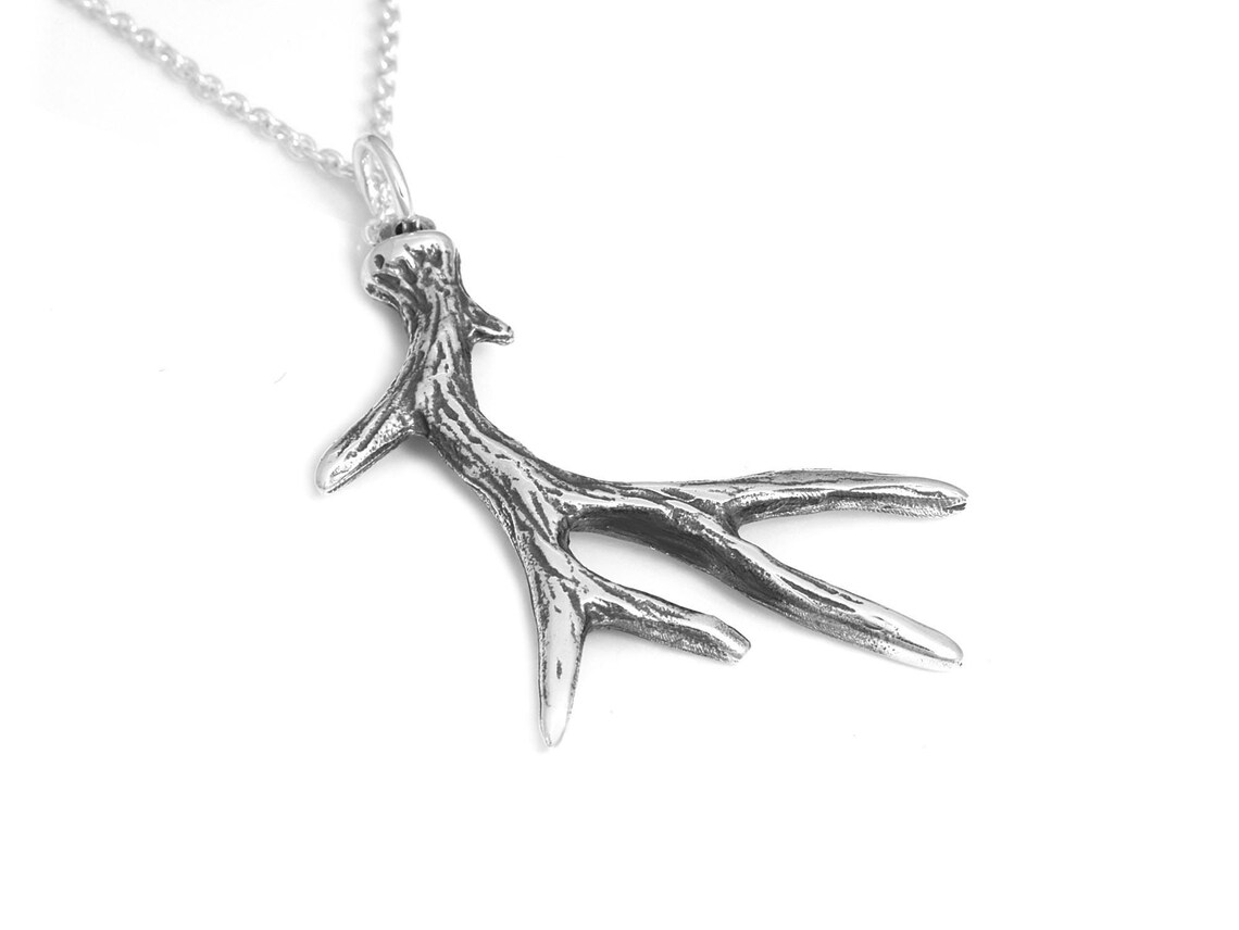 Sterling Silver Deer Antler Pendant Necklace, Handmade Animal Horn ...