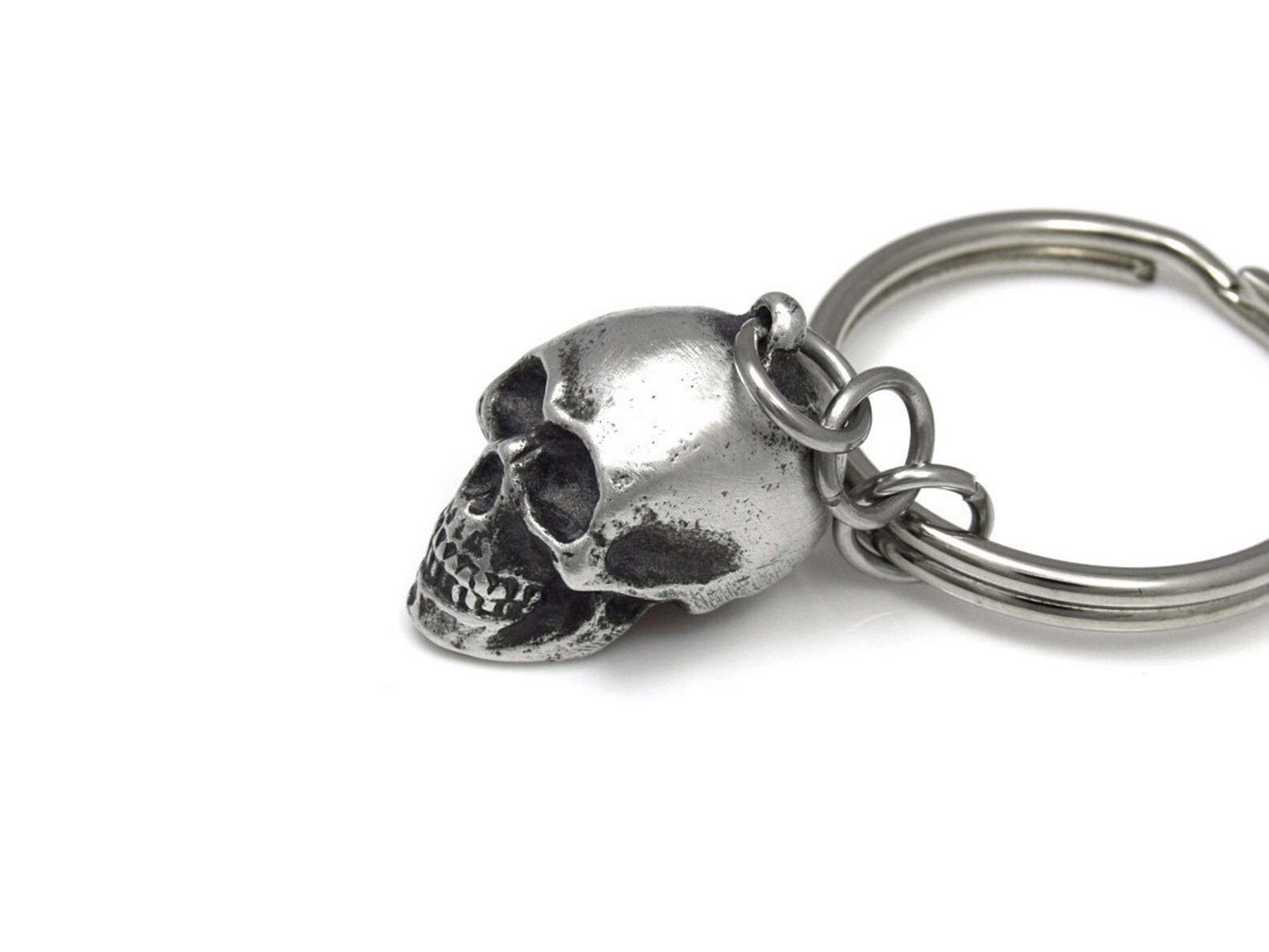 Human Skull Keychain Handmade Metal Cranium Charm in Pewter - Etsy