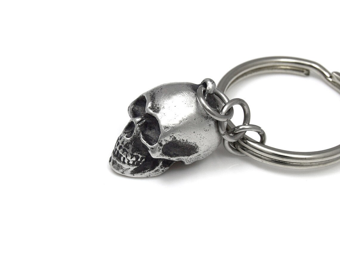 Human Skull Keychain Handmade Metal Cranium Charm in Pewter - Etsy