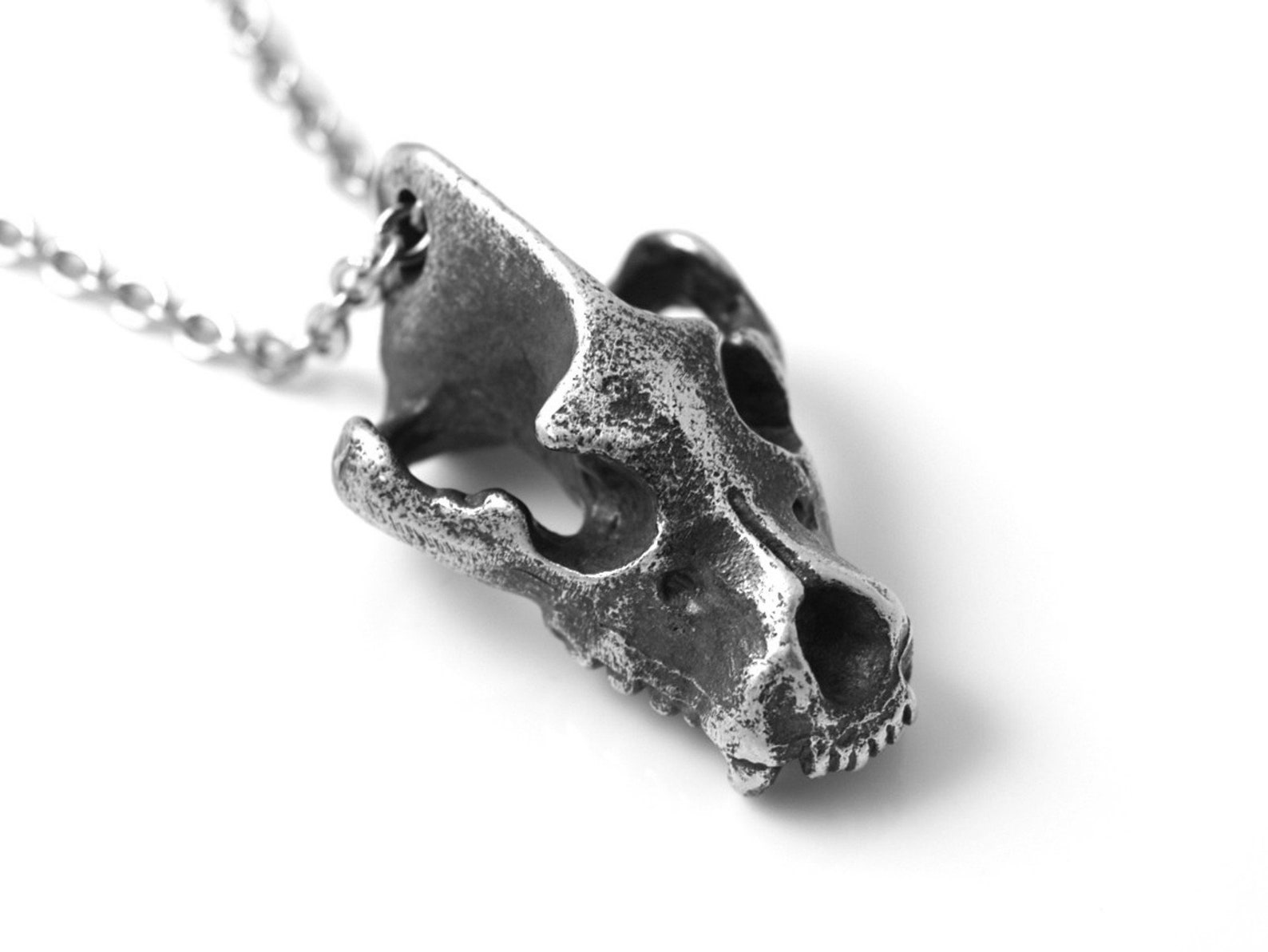 Antiqued Hyena Skull Pendant Necklace - Etsy