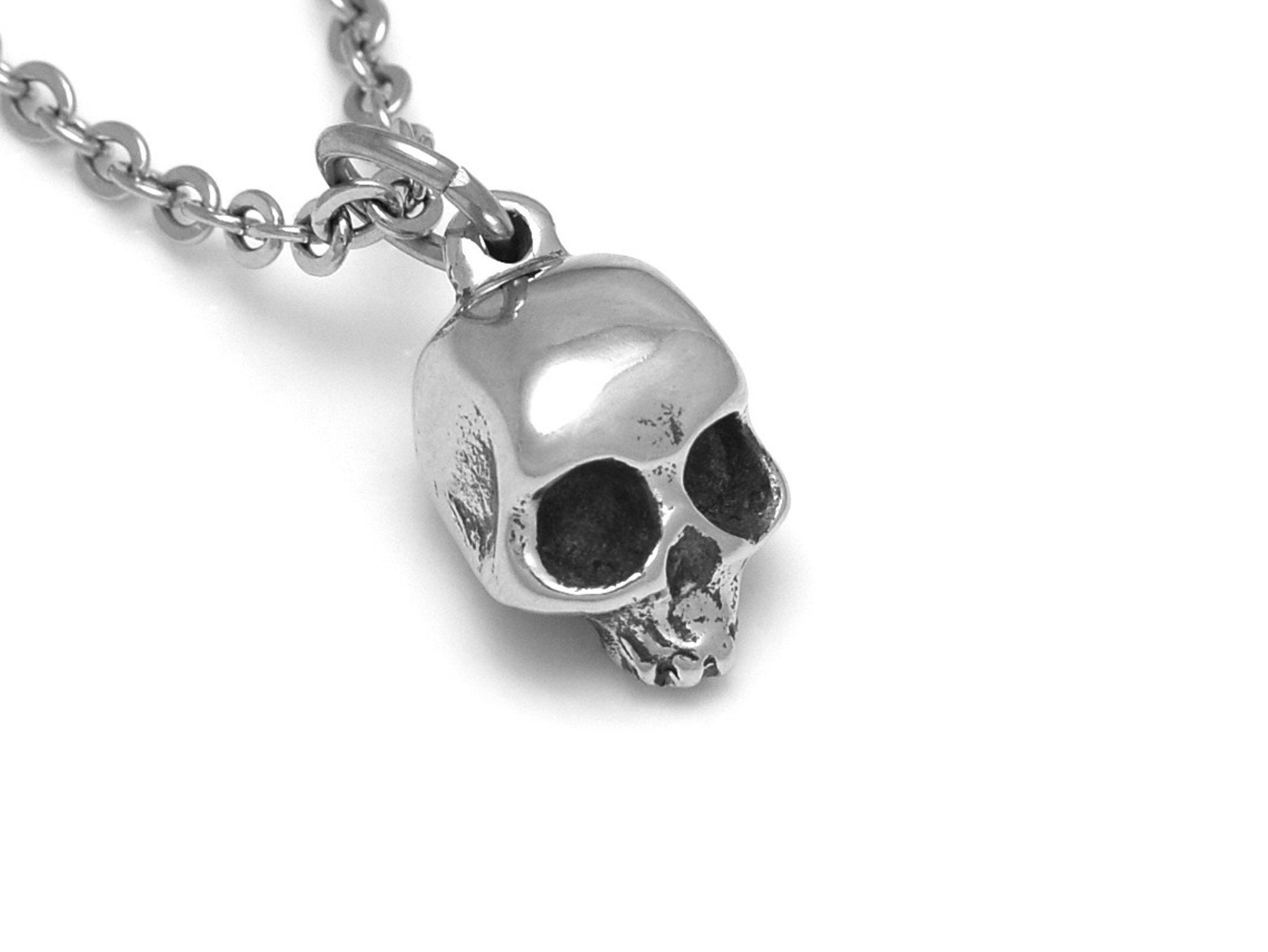 Small Skull Charm Necklace Handmade Human Head Pendant in | Etsy