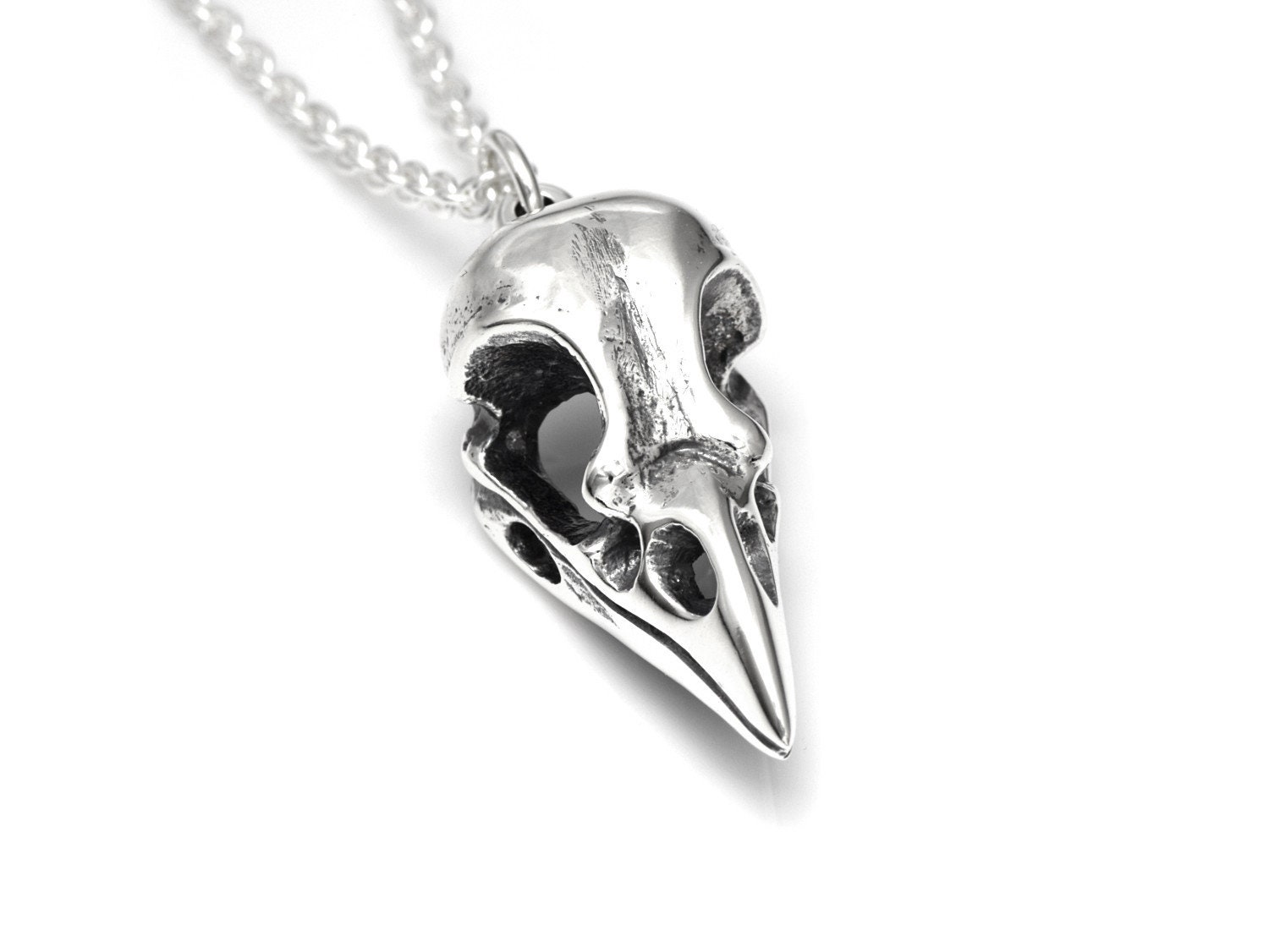 Jackdaw Bird Skull Necklace in Sterling Silver Handmade | Etsy