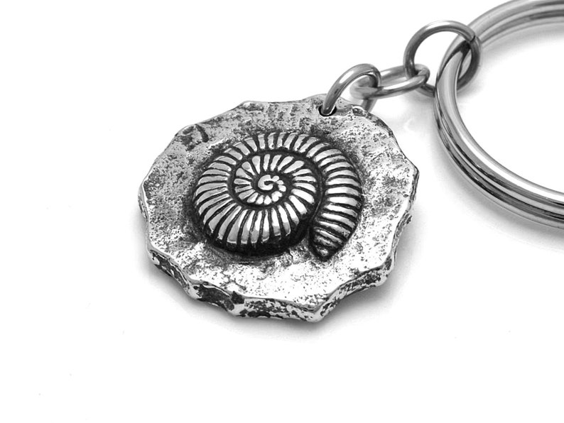 Ammonite Keychain, Mollusc Fossil Keyring in Pewter - Etsy