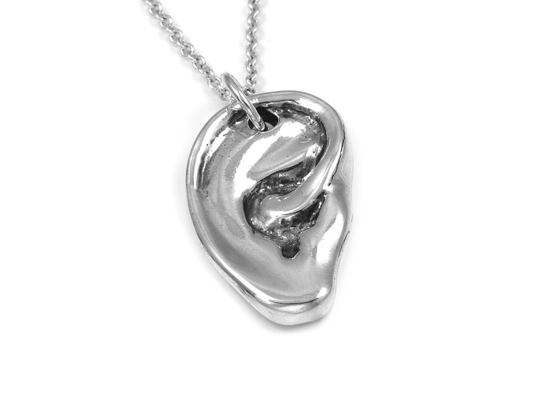 Human Ear Necklace in Sterling Silver, Hearing Anatomy Pendant Jewelry ...