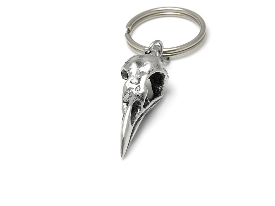 Handmade Crow Bird Skull Keychain in Pewter | Etsy