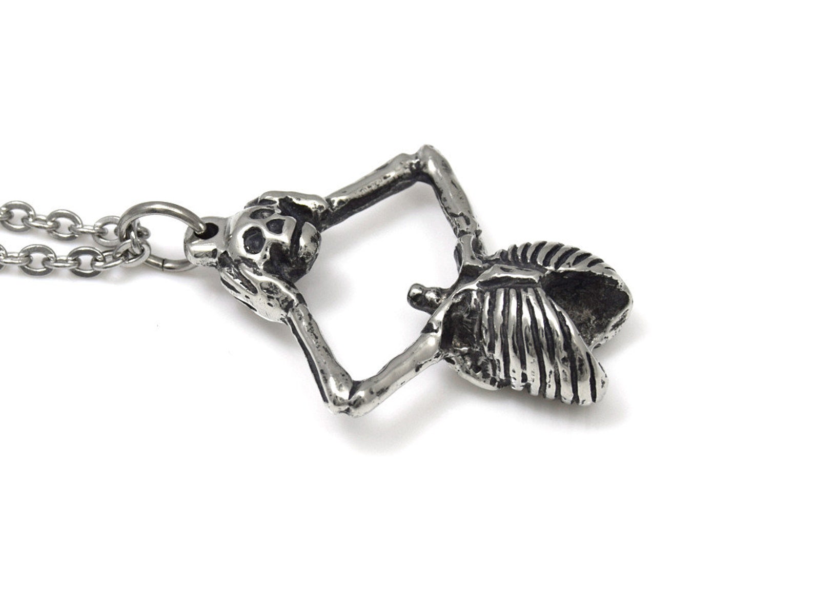 Skeleton Holding Skull Pendant Necklace Handmade Jewelry in - Etsy