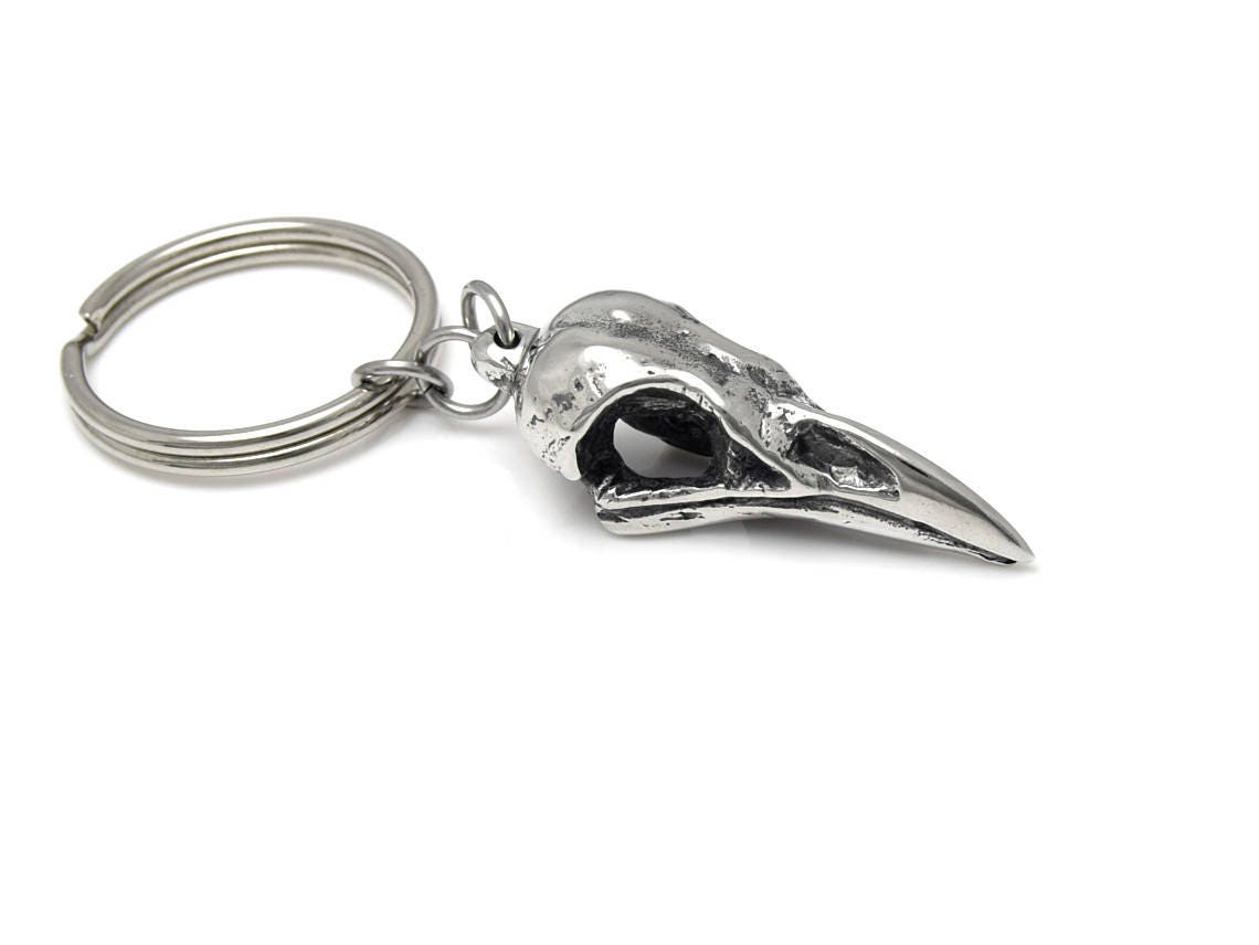 Handmade Crow Bird Skull Keychain in Pewter | Etsy