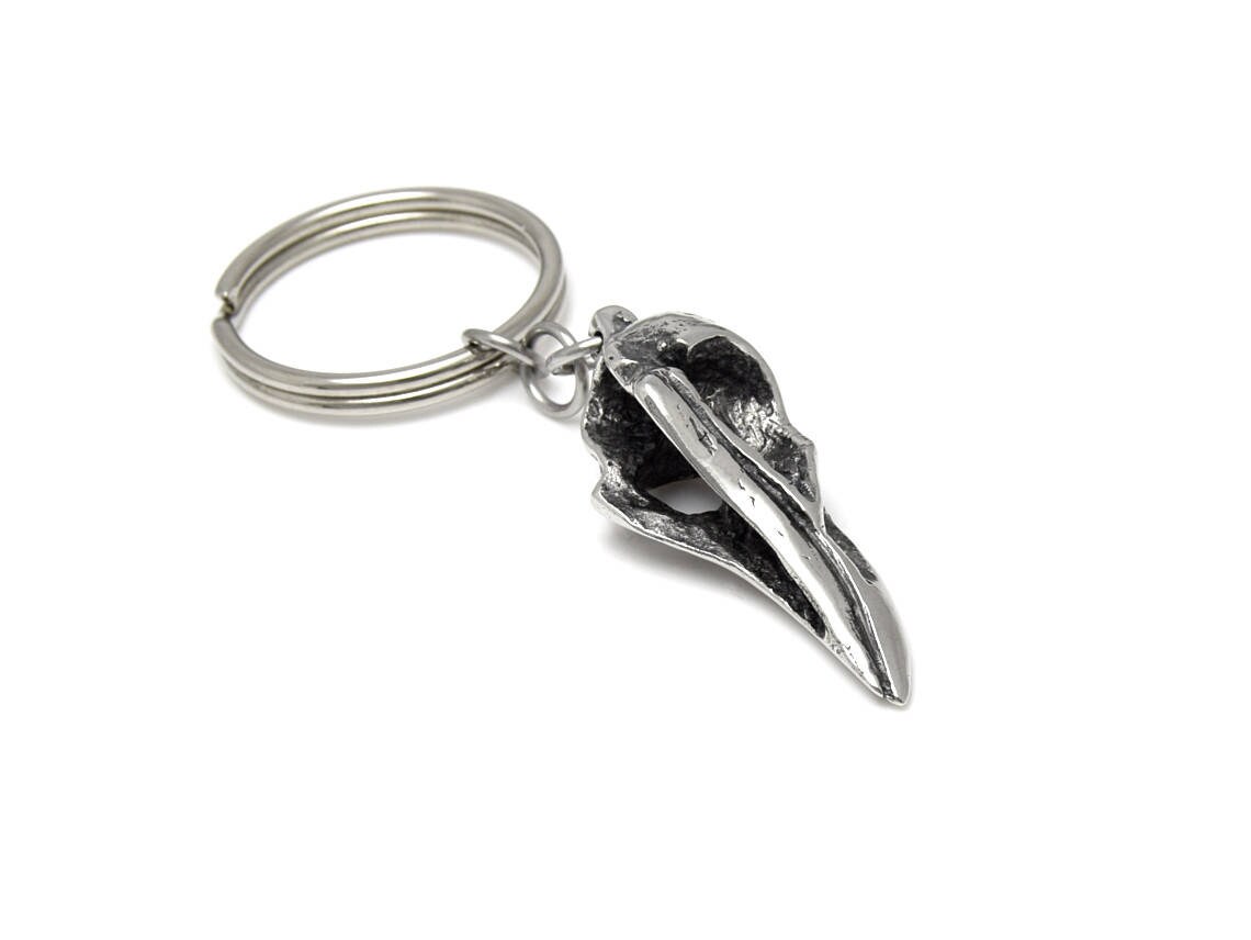 Handmade Crow Bird Skull Keychain in Pewter | Etsy