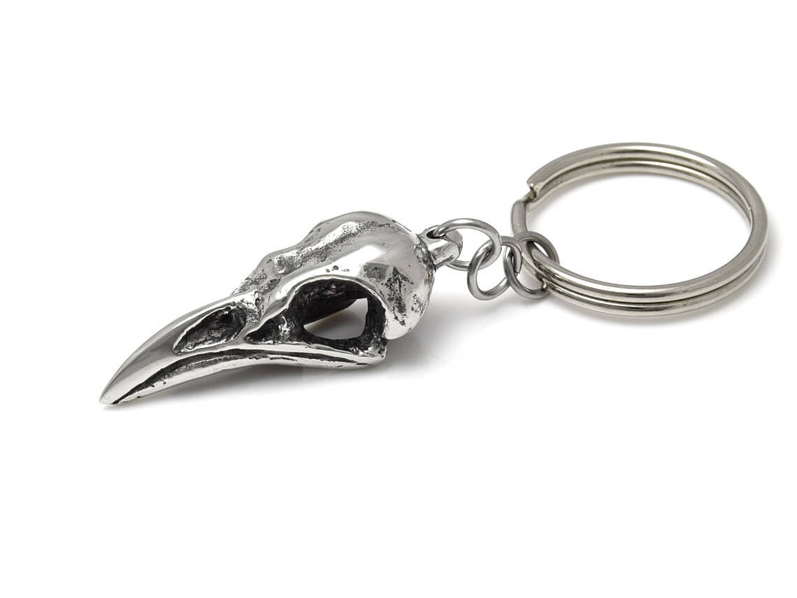 Handmade Crow Bird Skull Keychain in Pewter | Etsy