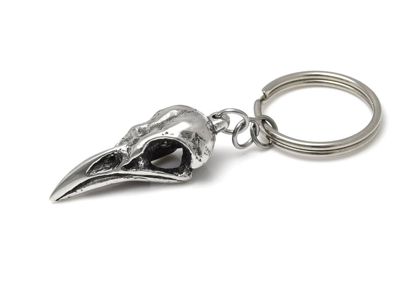Handmade Crow Bird Skull Keychain in Pewter | Etsy