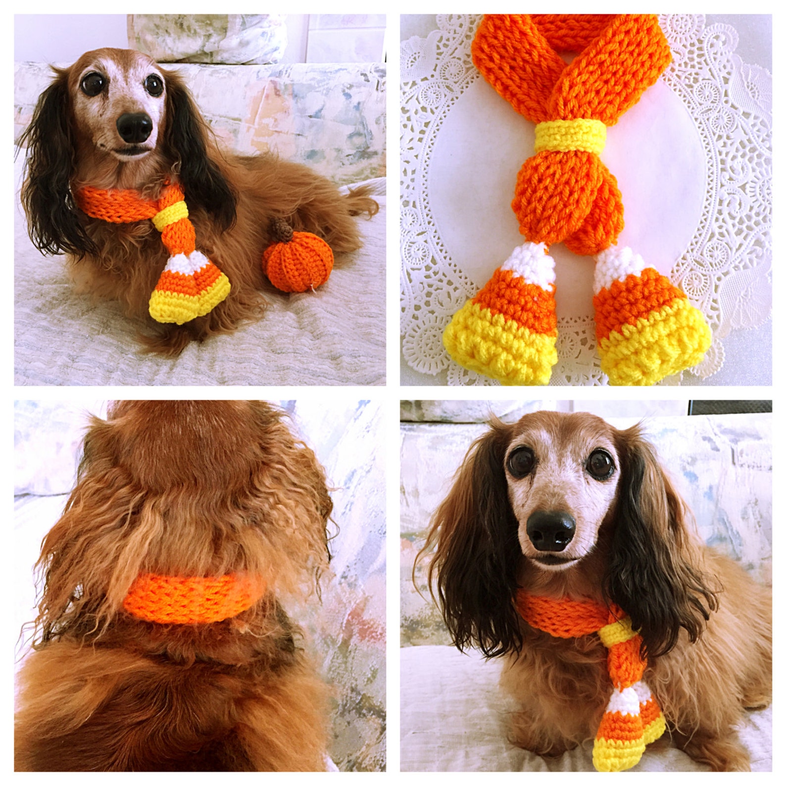 Dog Scarf, Dog Collar, Halloween Candy Corn Dog Bandana, Crocheted ...