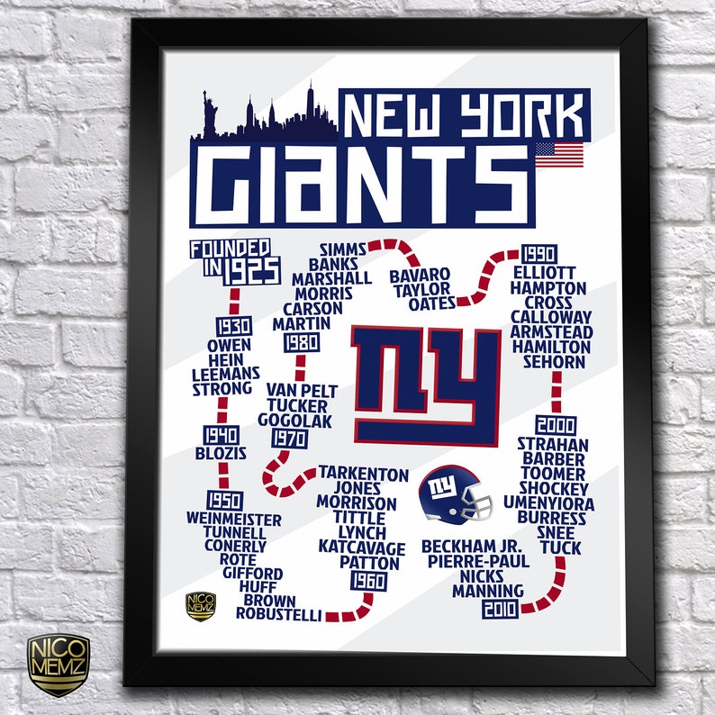 New York Giants History Timeline Poster manning, Taylor, Gifford ...