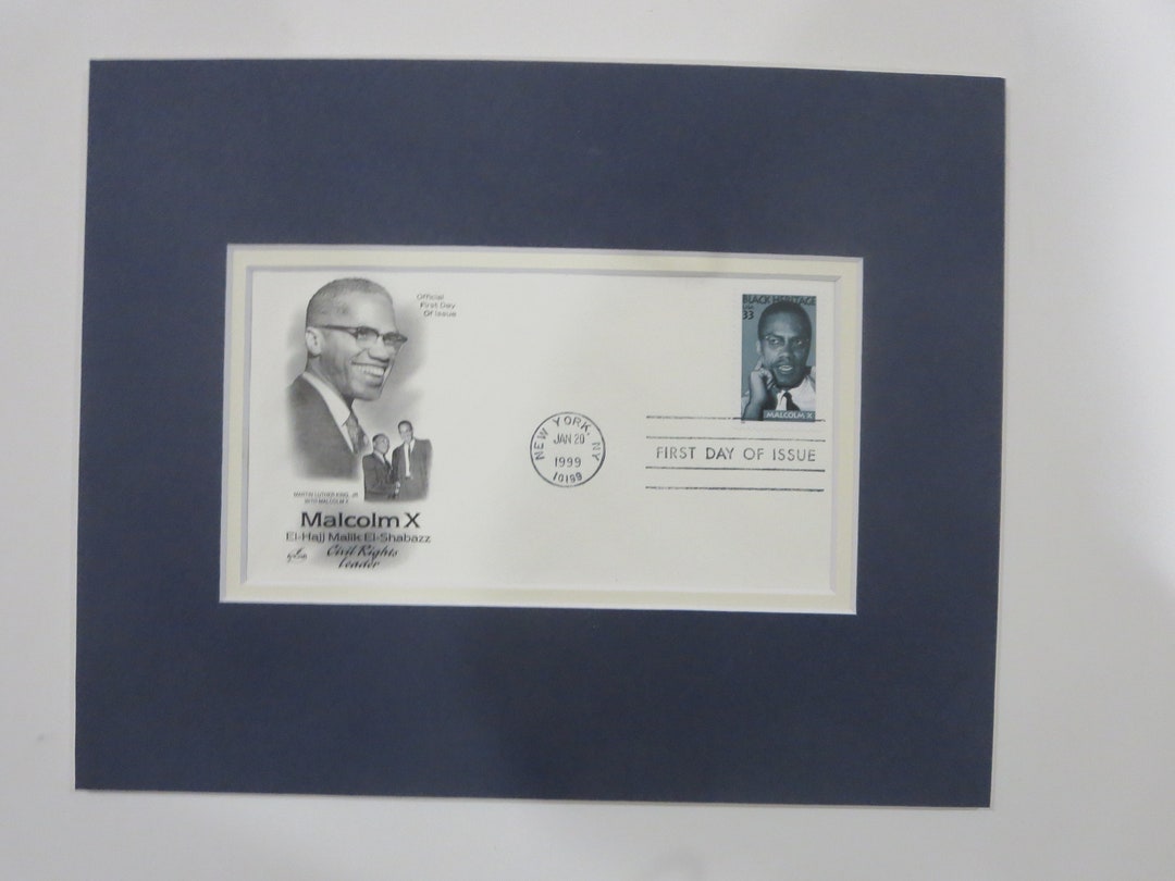 Black Civil Rights Leader Malcom X and First Day Cover of His Own Stamp ...