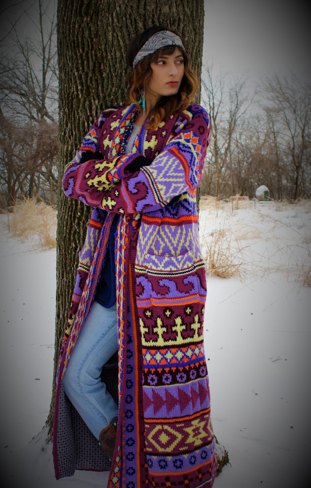 Purple Hand Knitted Wool Coat - Etsy