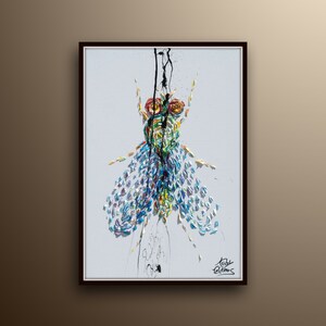 Fly Painting 40", Beautiful Artistic Textured Fly Bug Insect, Colorful ...