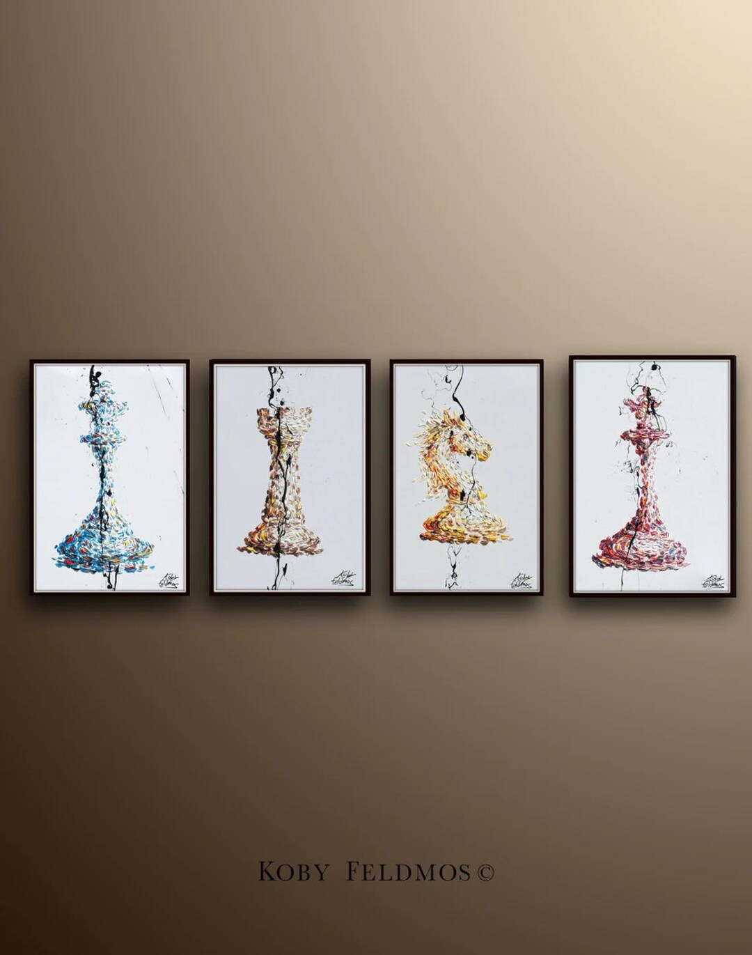 Chess Set 4 Paintings- Painting - Checkmate Original Oil Painting on ...