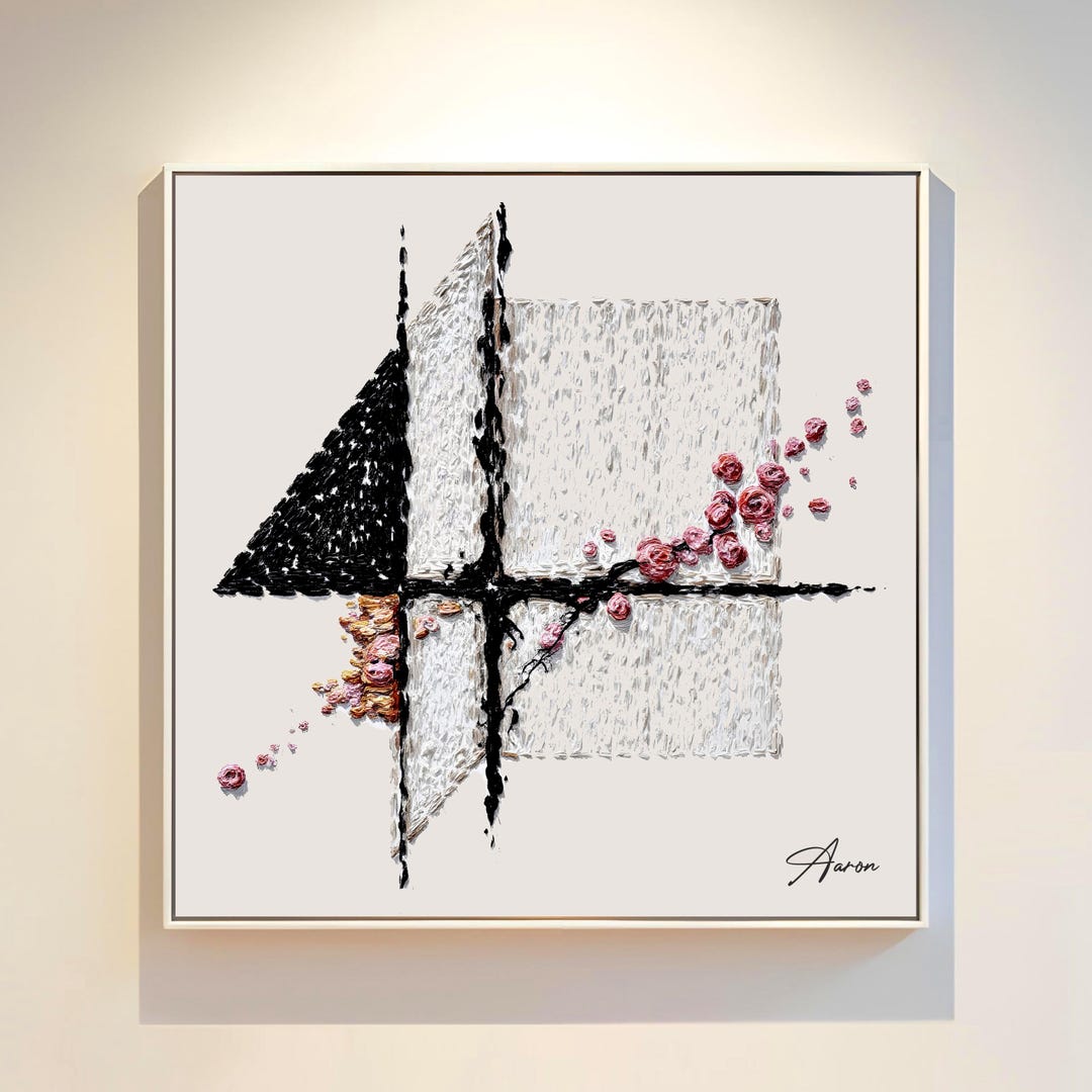 Fractured Blossom Geometry, 35" Abstract Floral Modern Art, Textured ...